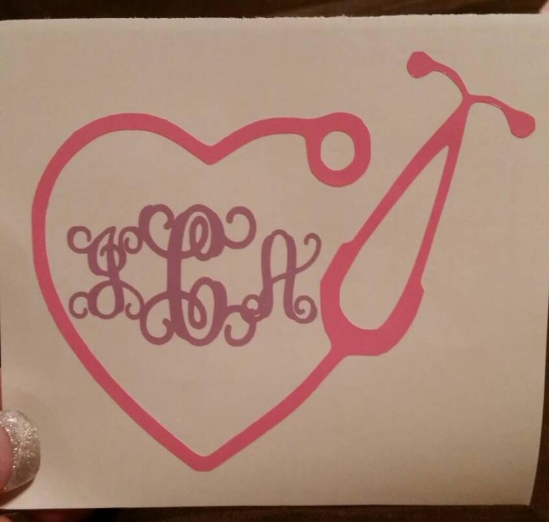 Heart Stethoscope W/monogram Decal - Etsy