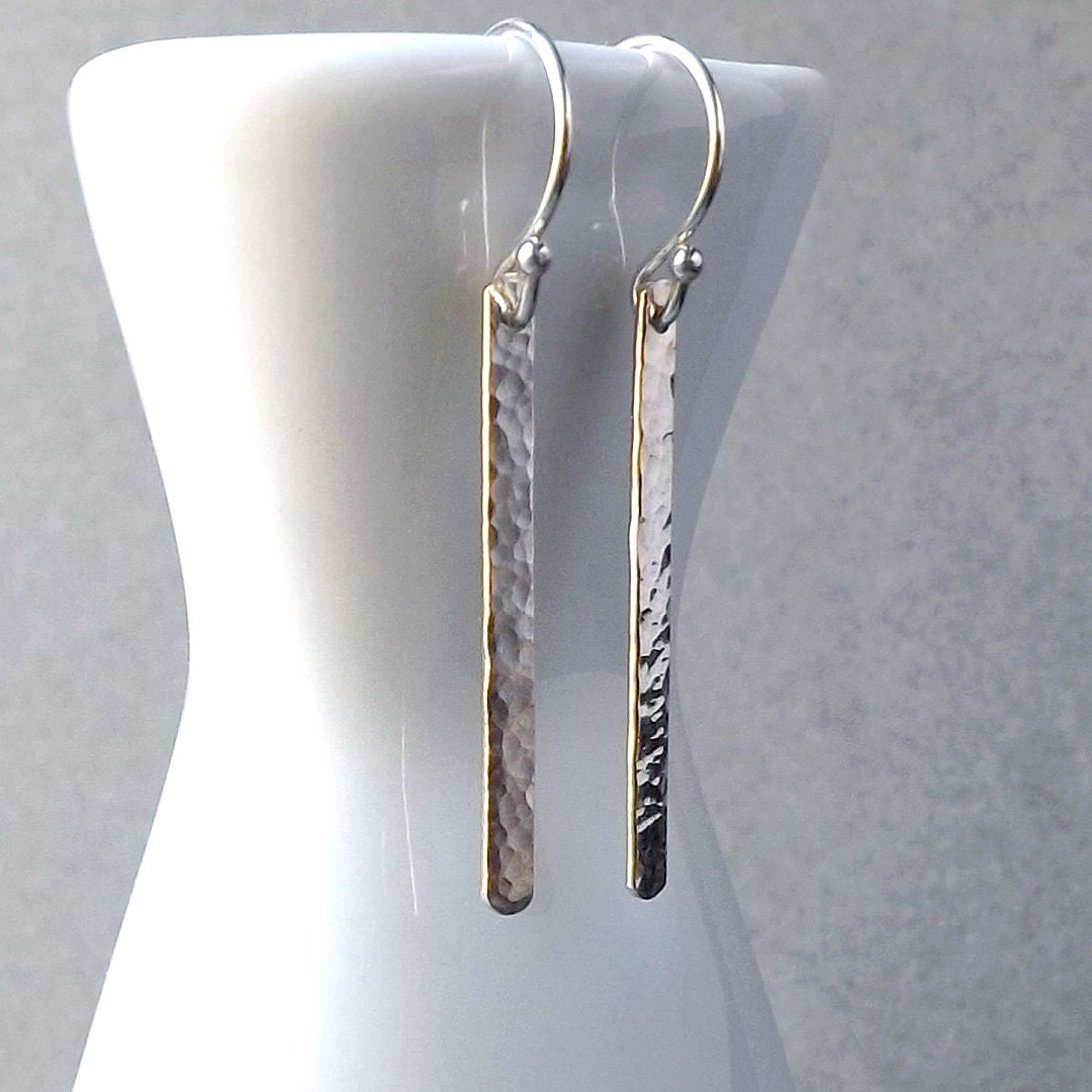 Silver Bar Earrings, Sterling Silver Stick Dangle Long Drop Earring ...