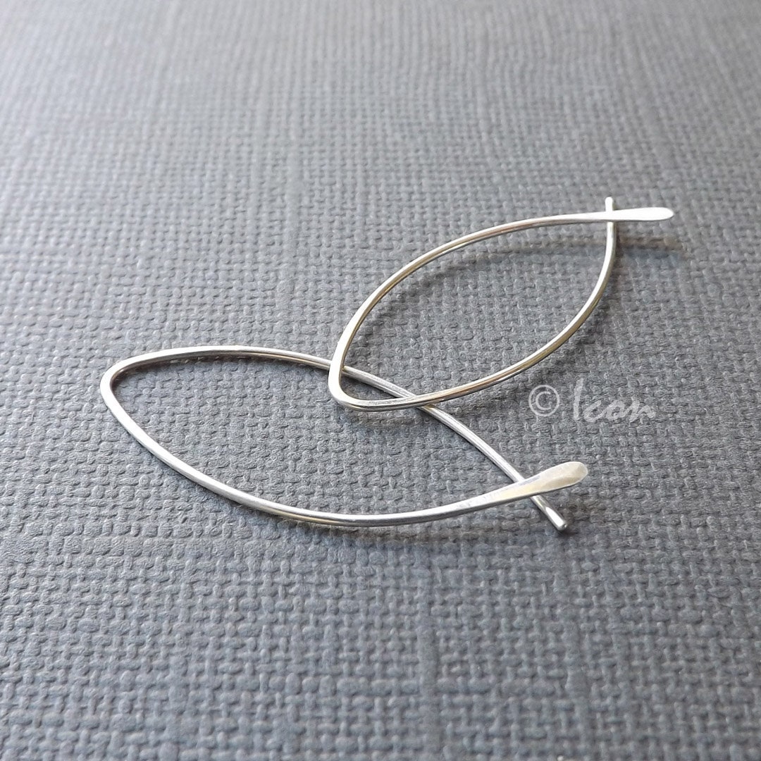 Silver Hoop Earrings Threader Hoops Open Hoop Earrings - Etsy
