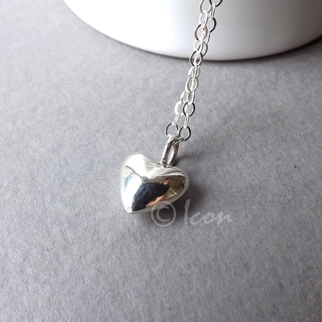 Tiny Heart Necklace Silver Puffed Heart Small Pendant, Simple Charm ...