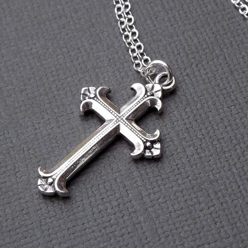 Sterling Silver Cross Necklace Ridged Christian Cross Jewelry - Etsy