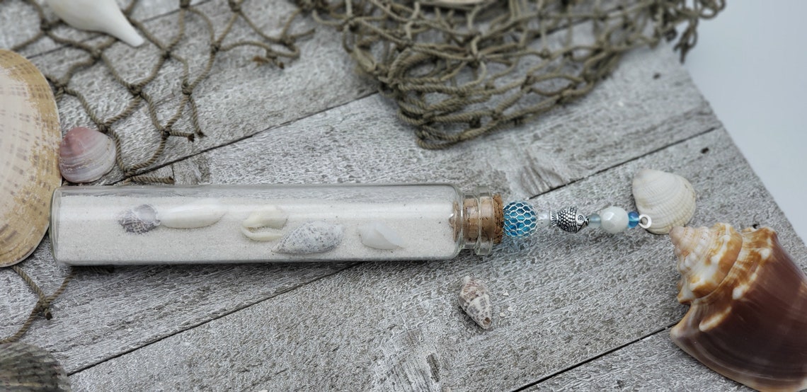 Beach Sand Bottles Filled With Seashells Adorned With Charms & Glass ...