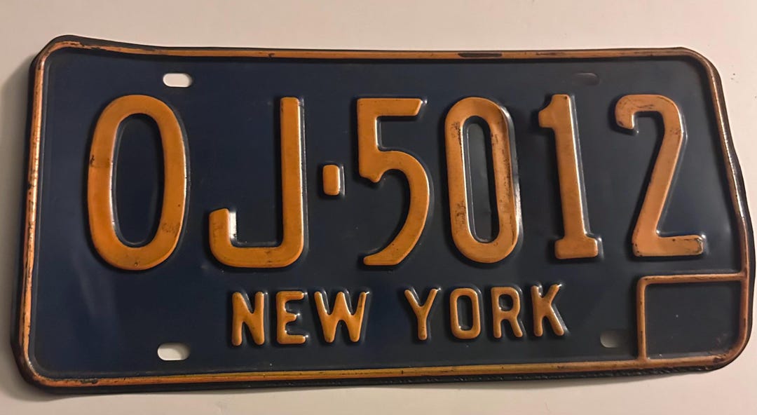 Vintage 1966-1973 New York Metal NY Car License Plate OJ-5012 Blue ...