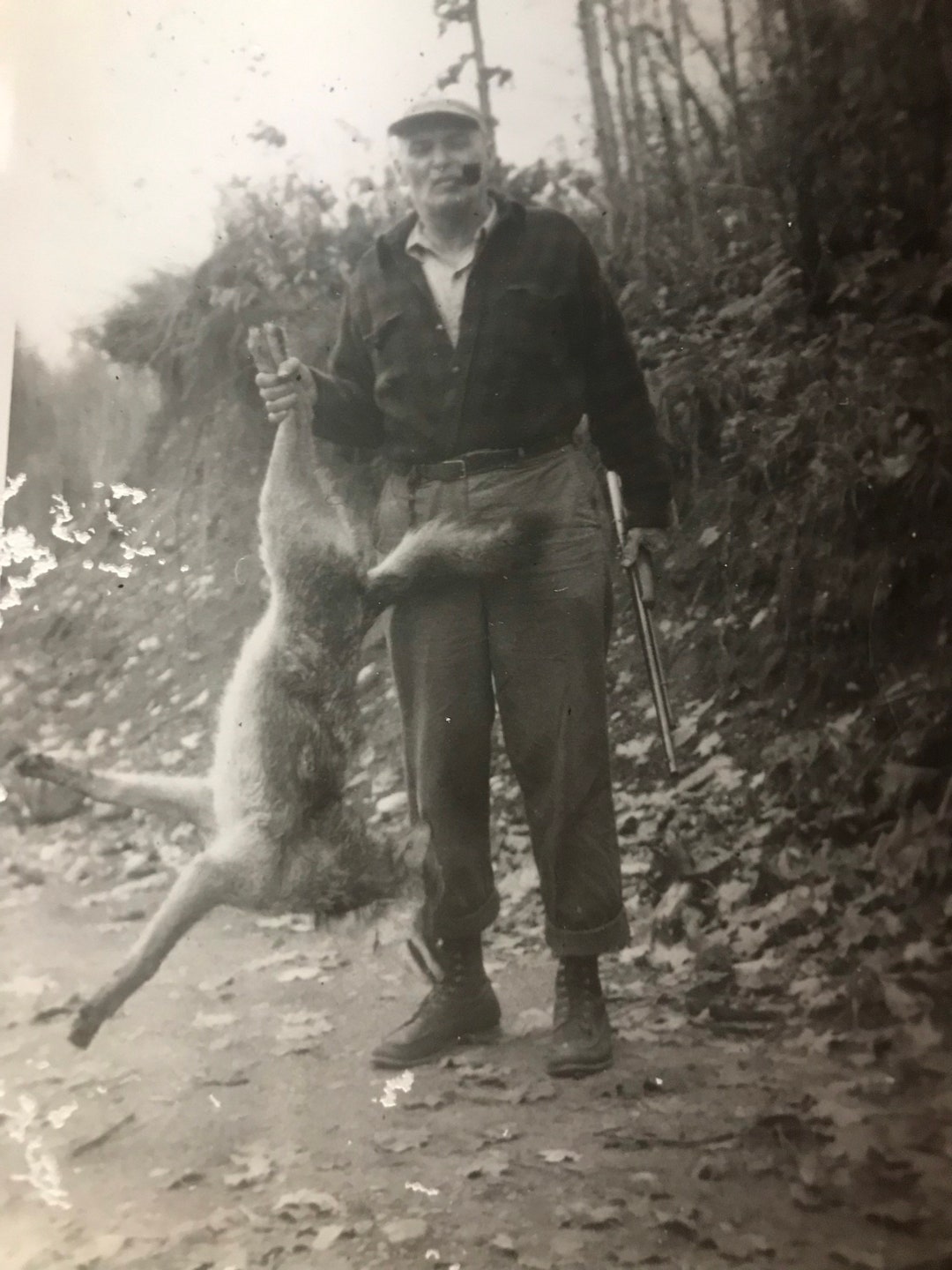 Vintage Man W/rifle & Pipe HUNTING ORIGINAL PHOTOGRAPH Wolf/fox Carcass ...