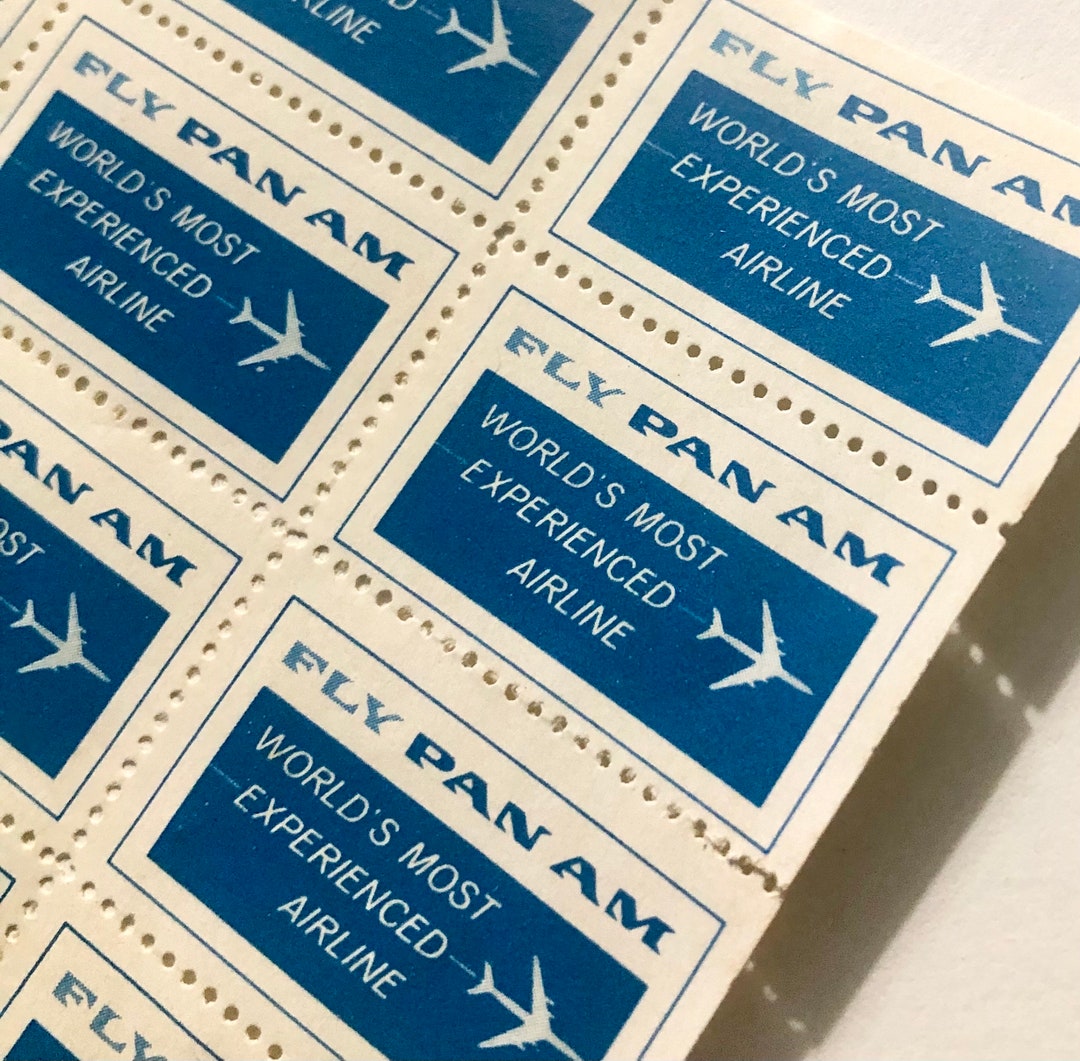 Vintage Fly Pan Am Airlines Sticker Airplane Complete Sheet 40 Stamps ...