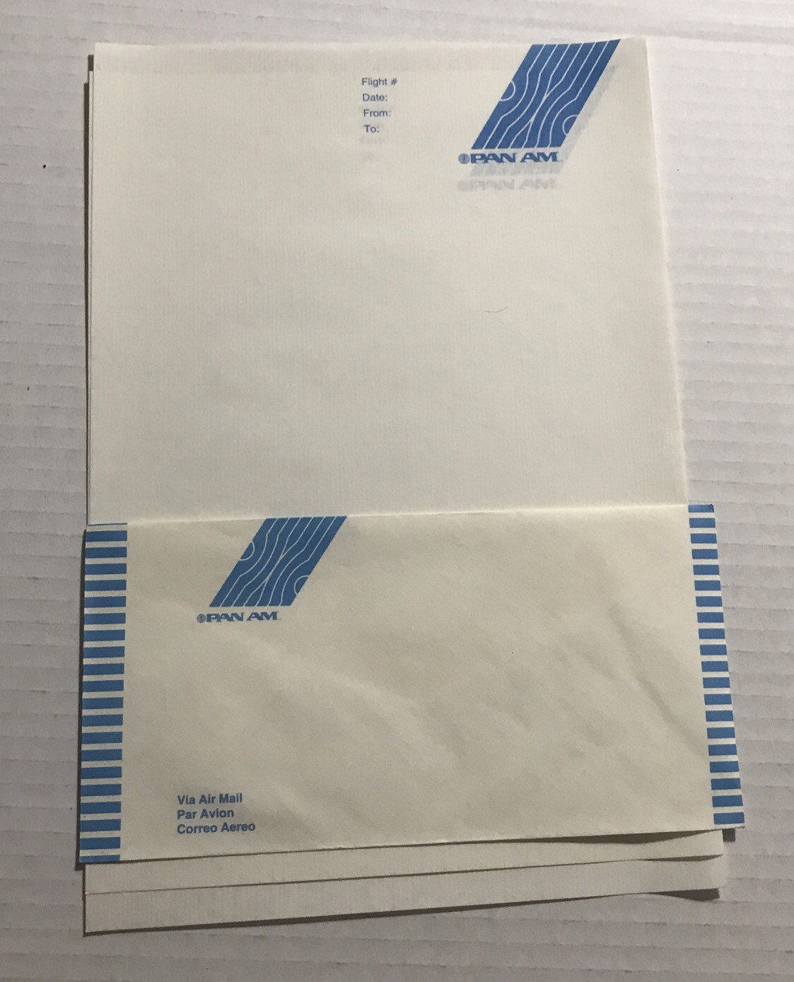 2 Sets Vtg Pan Am Airlines PAA In-flight Air Letter Paper & Envelope ...