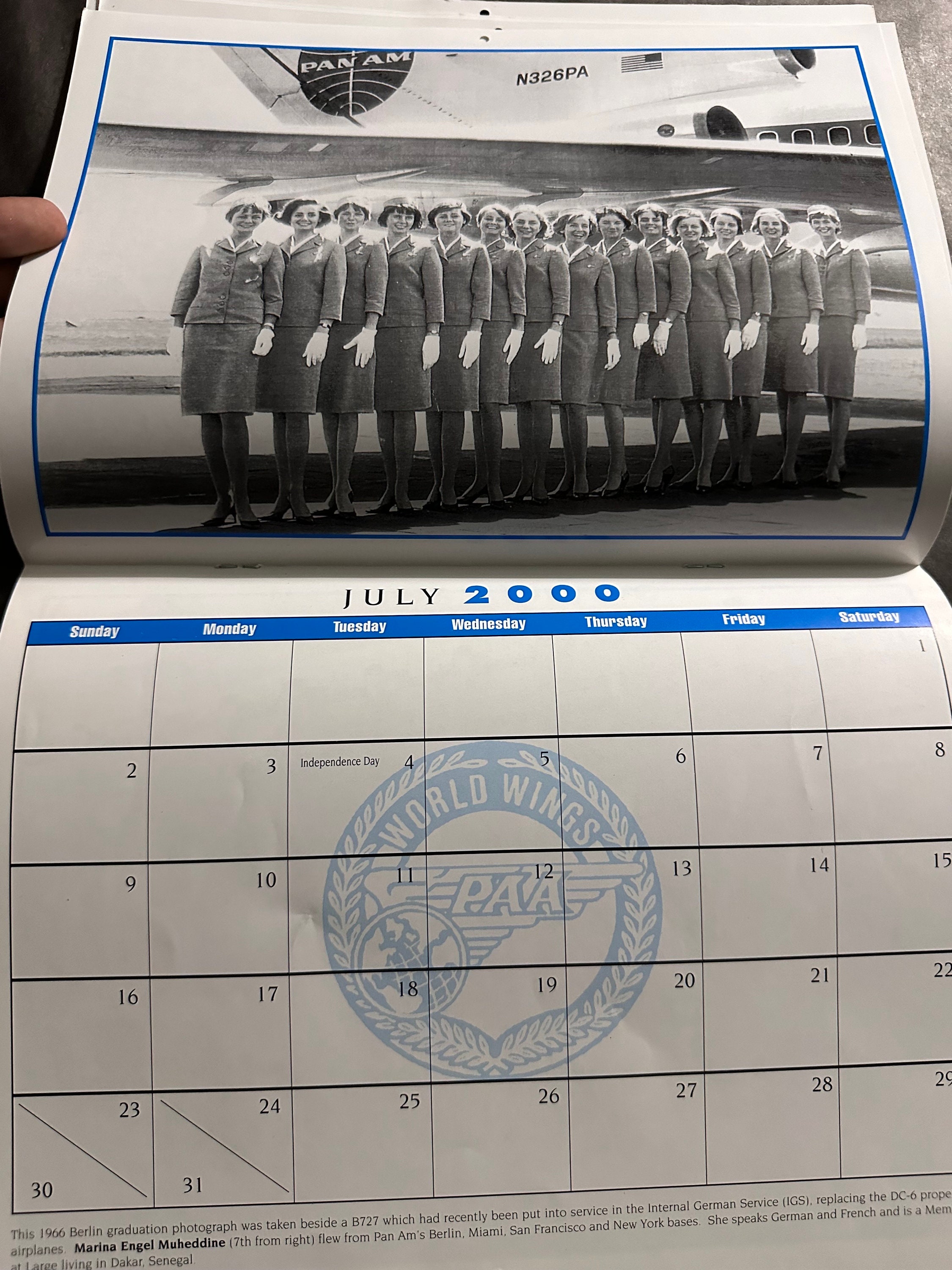 Pan Am Airlines Flight Attendant Stewardess Pan Am World Wings Calendar ...