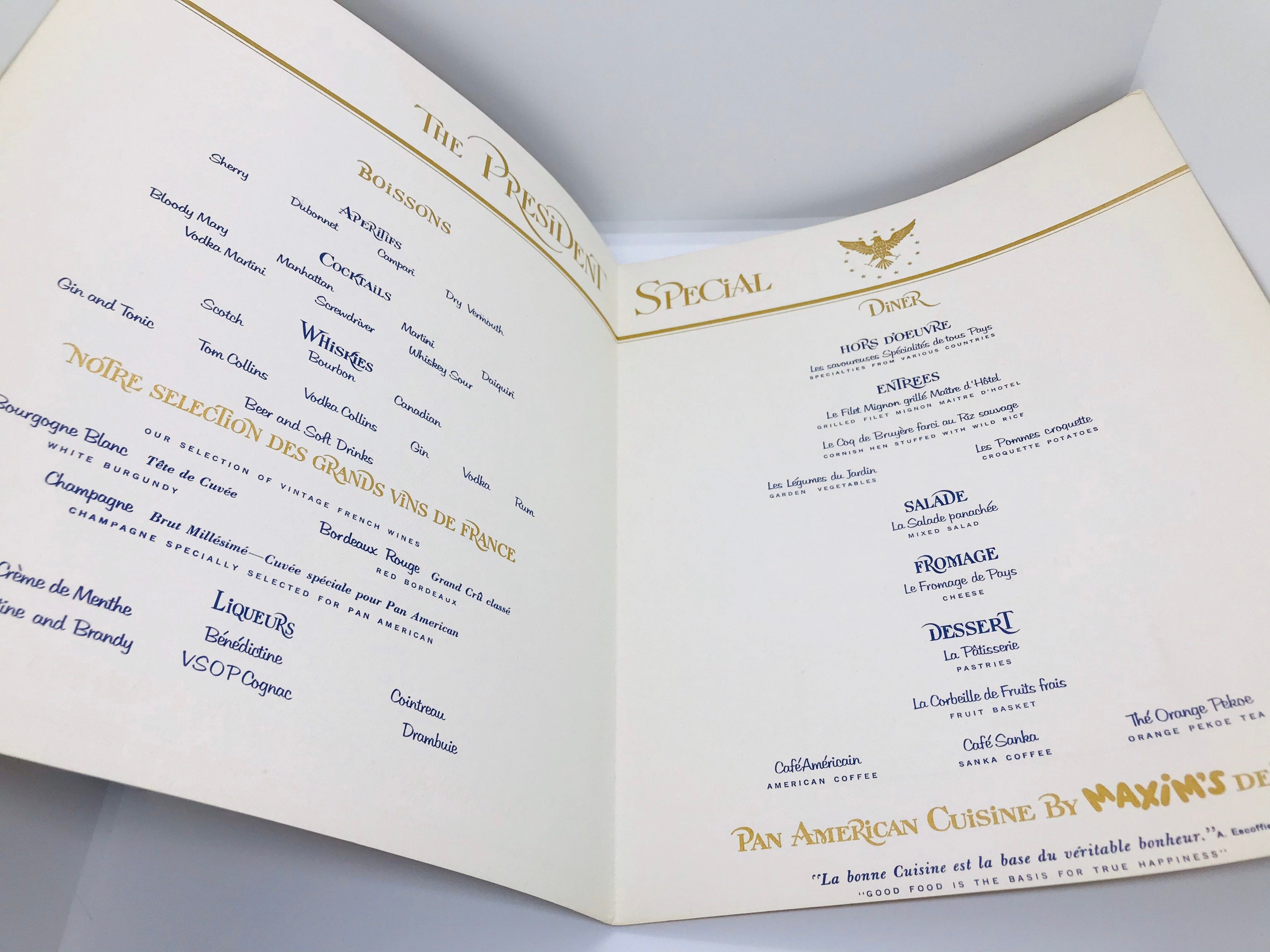 Rare Vtg Pan Am Airlines Menu Caribbean Lg 1st Class Maxim’s PRESIDENT ...