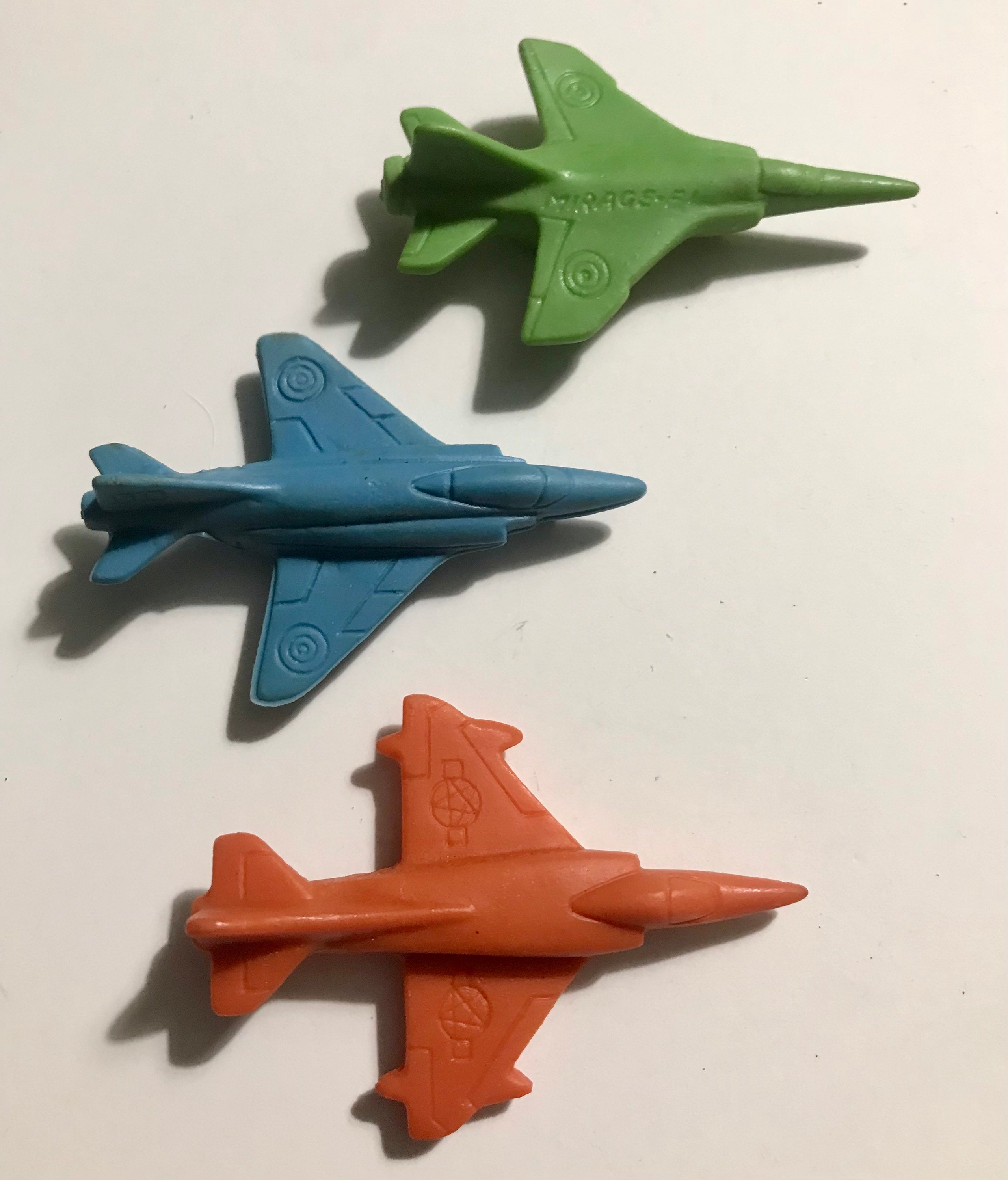Vtg 70s Matchbox Lesney Jet Airplane Erasers Orange Skyhawk Mirage Blue ...