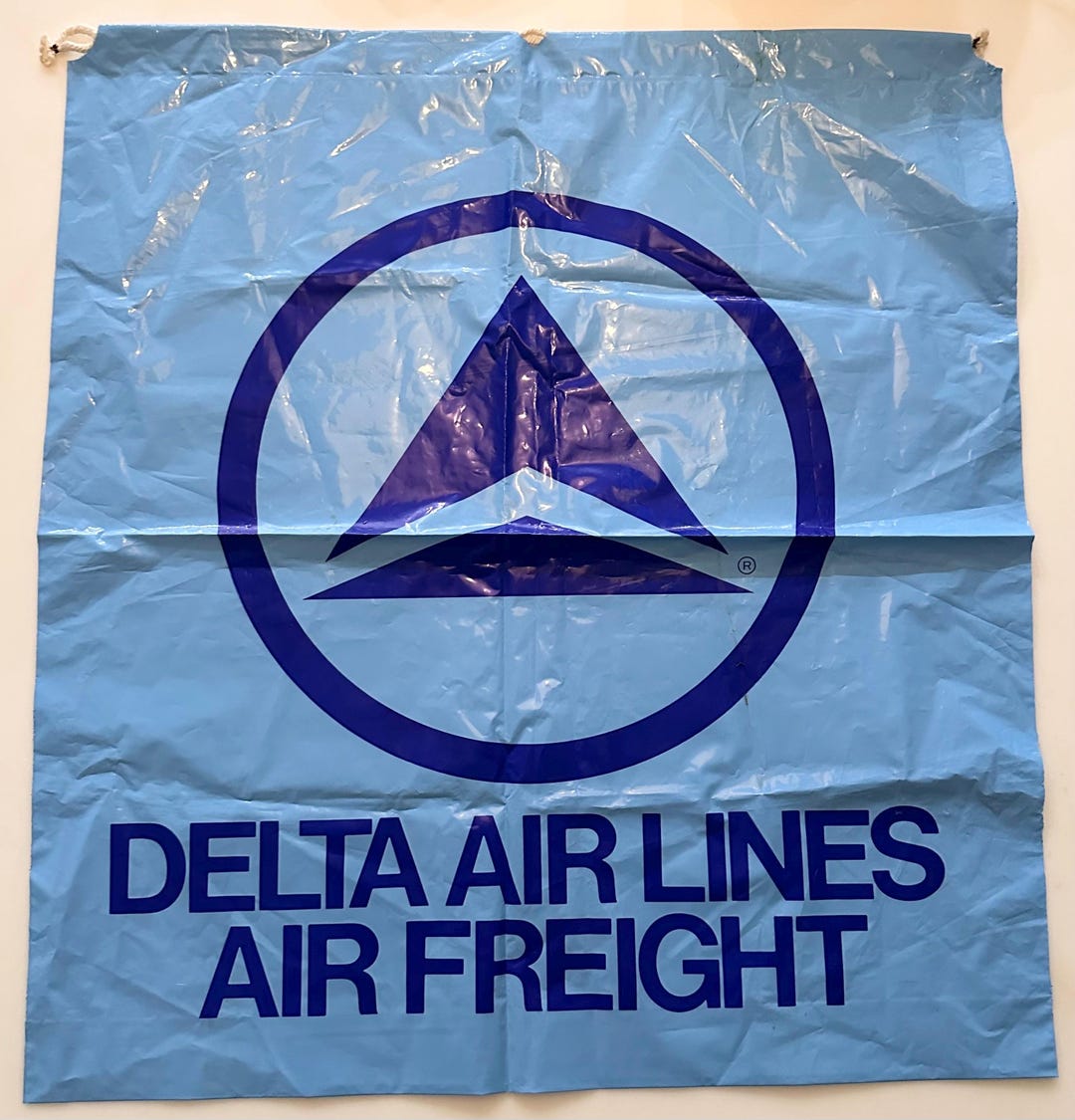 Vintage Delta Airlines AIR FREIGHT Large Plastic Drawstring Bag Blue 26 ...