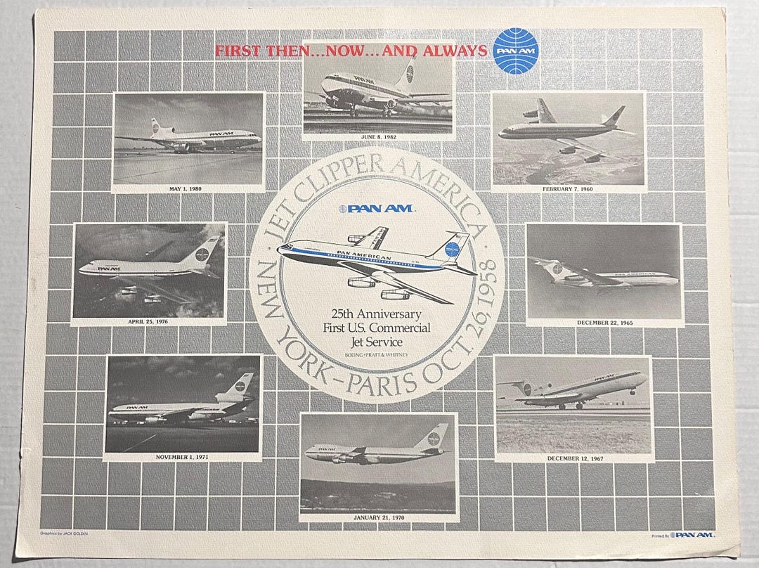 PAN AM Airlines Jet Clipper 25th Anniversary Poster 1958-1982 Vintage ...