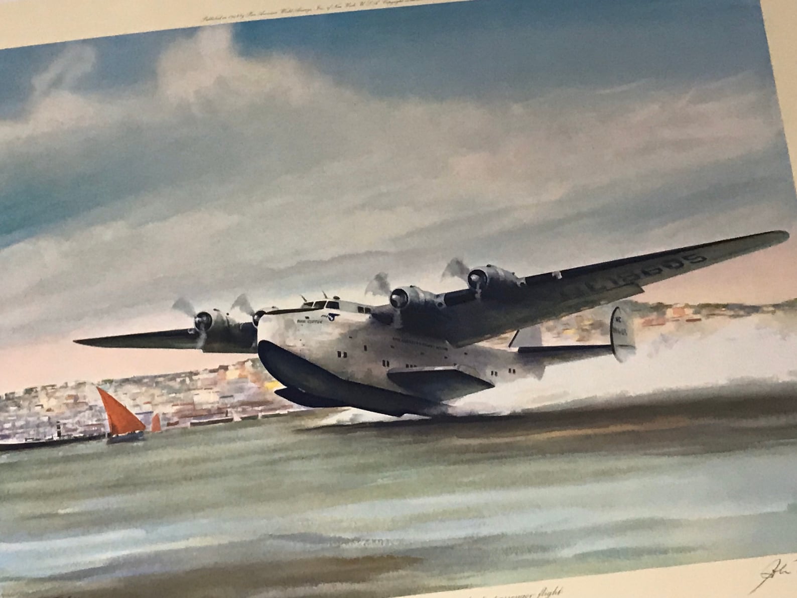 Vintage Pan Am Airlines Flying Boat Boeing B-314 NY to Portugal Print ...