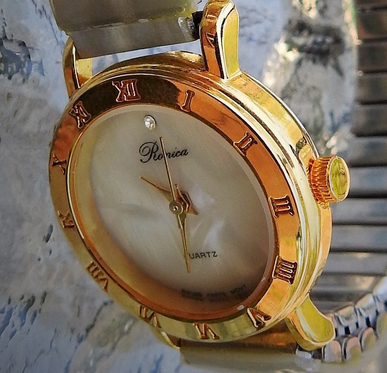 Vintage Ronica Gold Tone Quartz Watch with Silver Tone Mother | Etsy