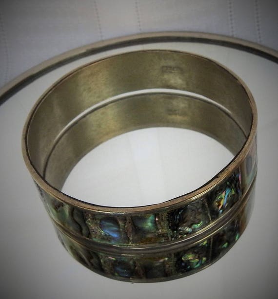 Vintage Hecho En Mexico Tribal Silver Bangle Bracelet… - Gem