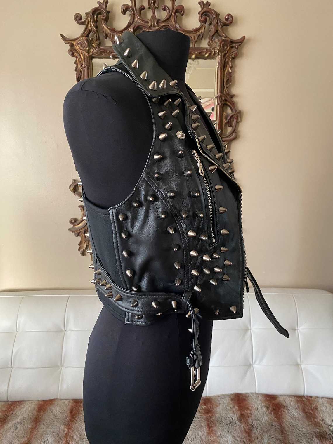 Black Spiked Studded Leather Punk Vest, M - Etsy