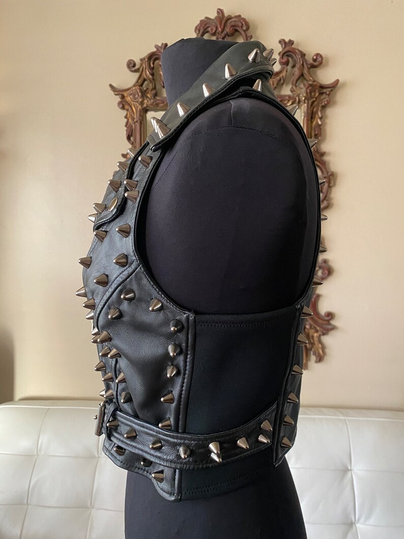 Black Spiked Studded Leather Punk Vest, M - Etsy