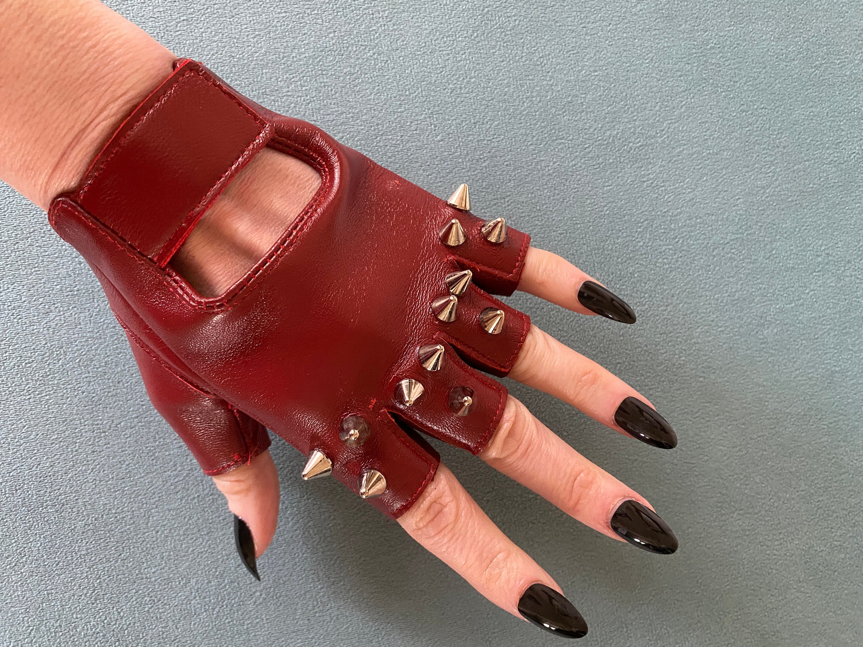 Dark red leather gloves store
