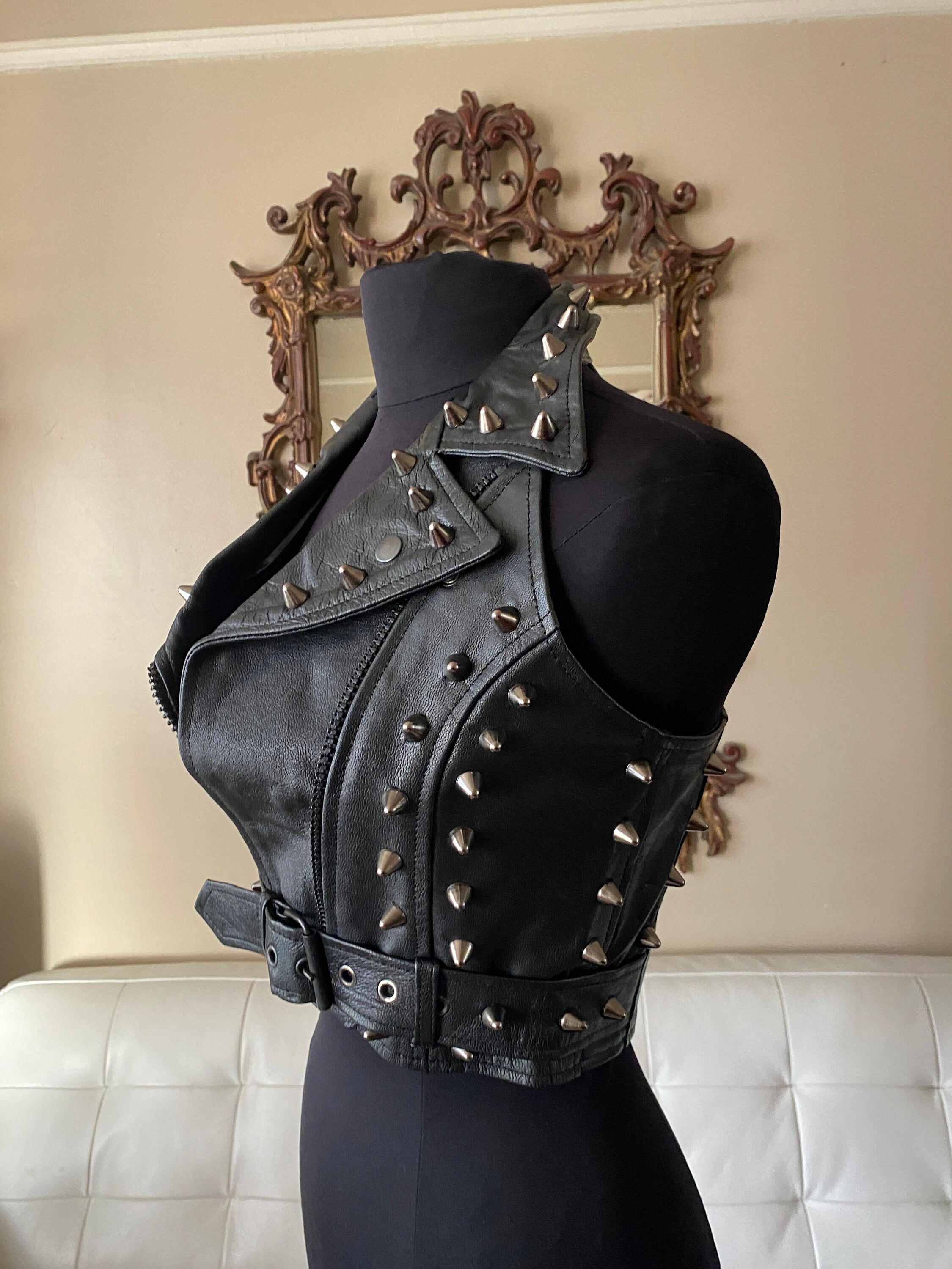 Black Studded Spiked Motorcycle Vest - Etsy