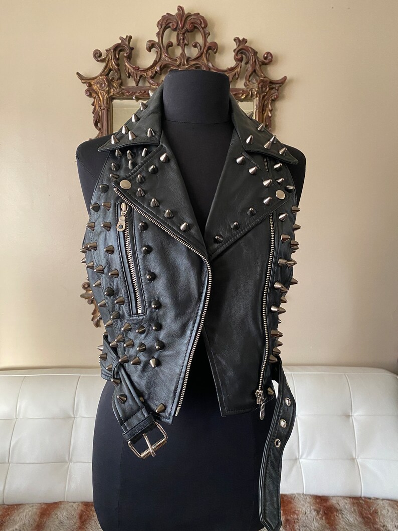 Black Spiked Studded Leather Punk Vest, M - Etsy