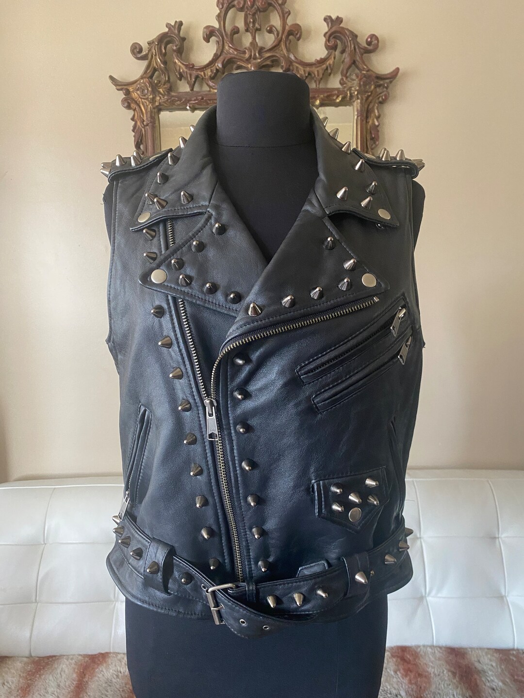 XL Women's Spiked Studded Leather Vest - Etsy