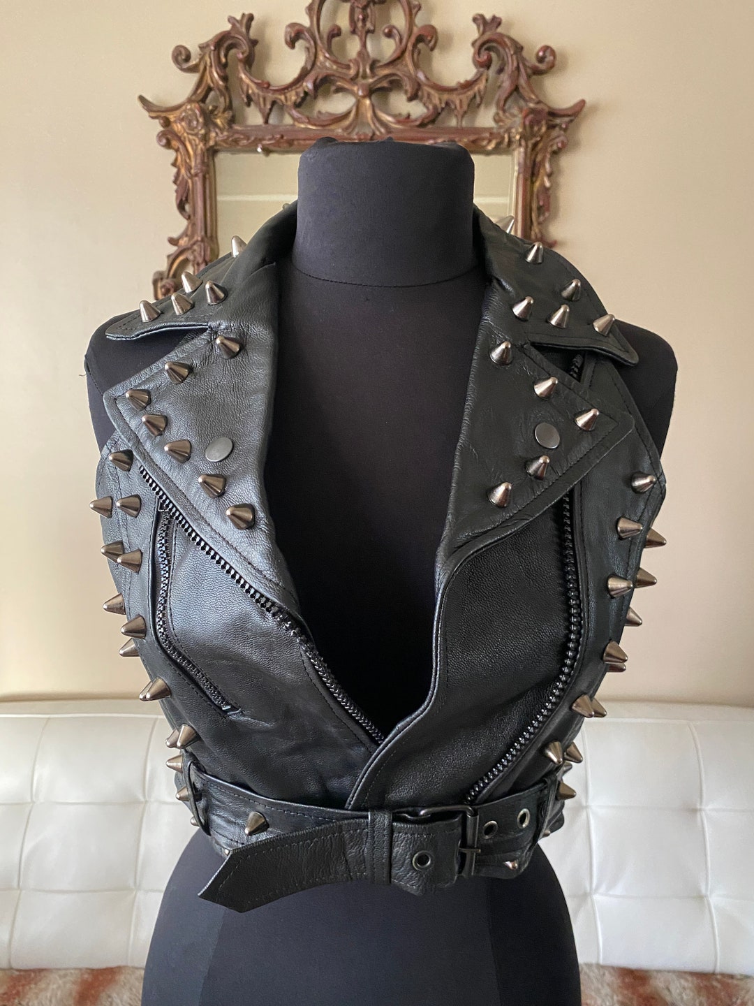 Black Studded Spiked Motorcycle Vest - Etsy