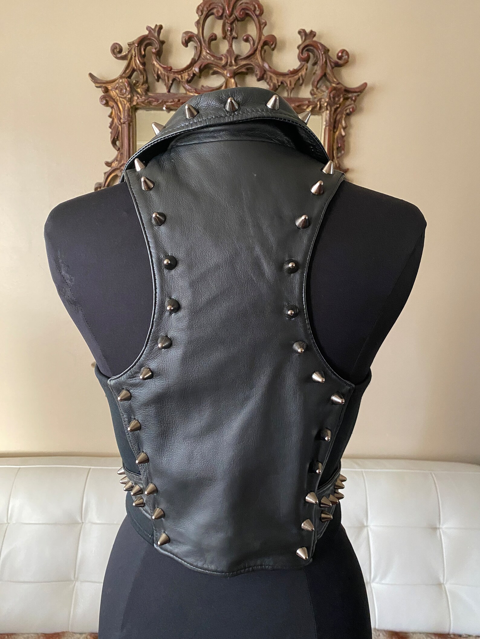 Black Spiked Studded Leather Punk Vest, M - Etsy