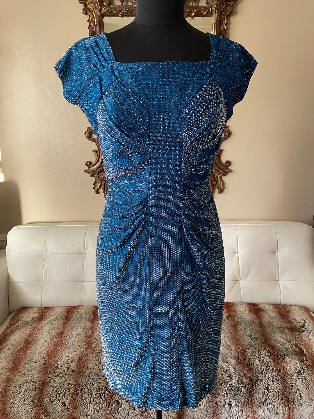 Turquoise Blue Vintage Chromspun Lurex Vintage Dress 1950s 1960s VLV - Etsy