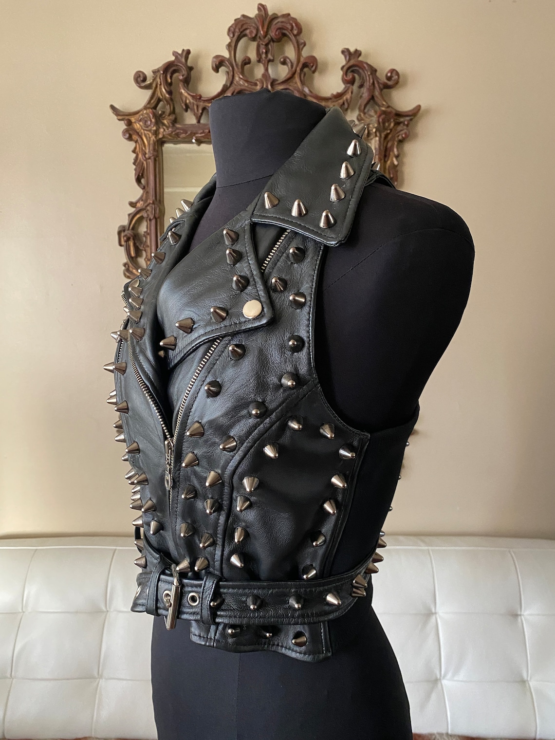 Black Spiked Studded Leather Punk Vest, M - Etsy