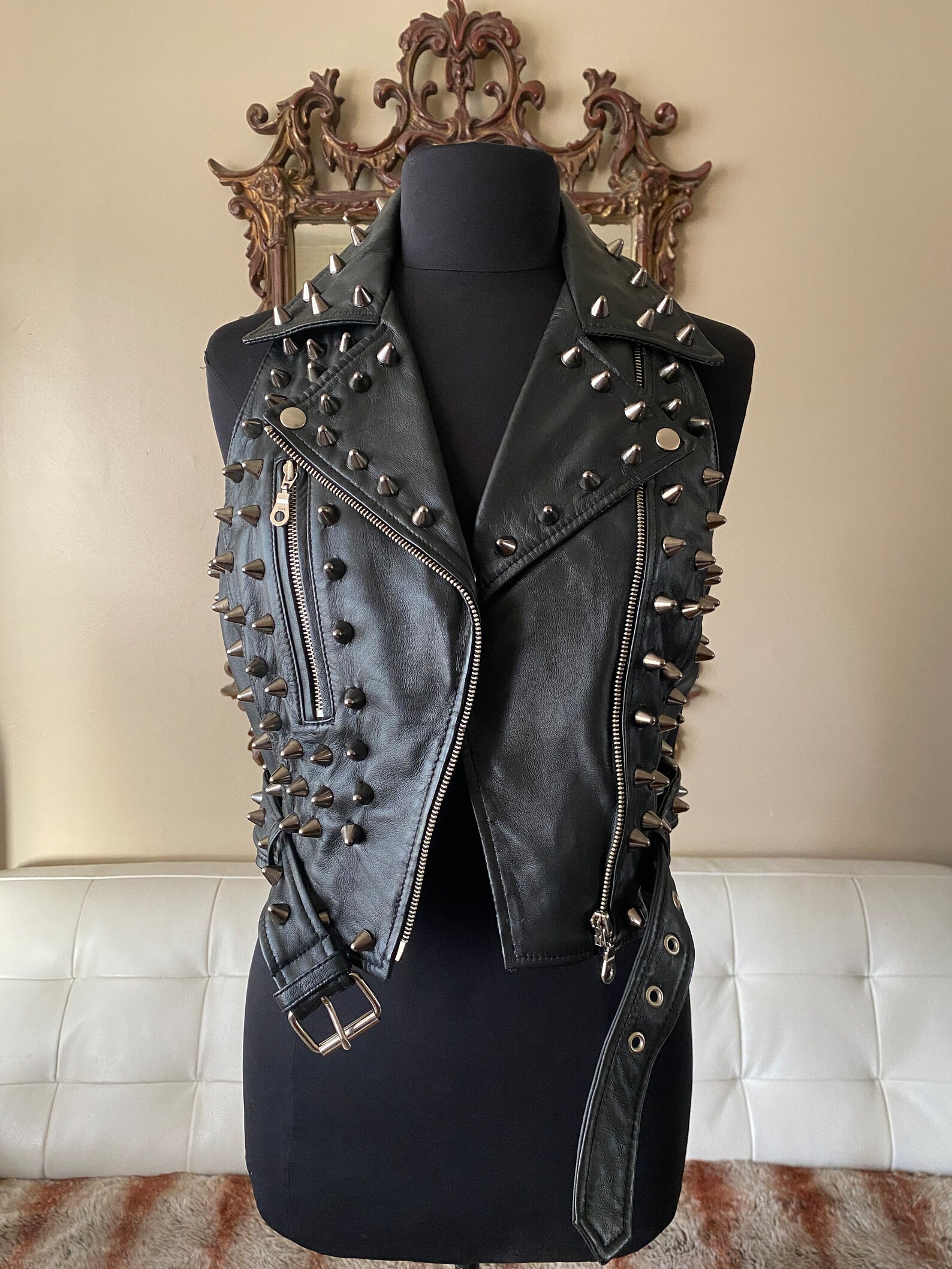 Black Spiked Studded Leather Punk Vest, M - Etsy