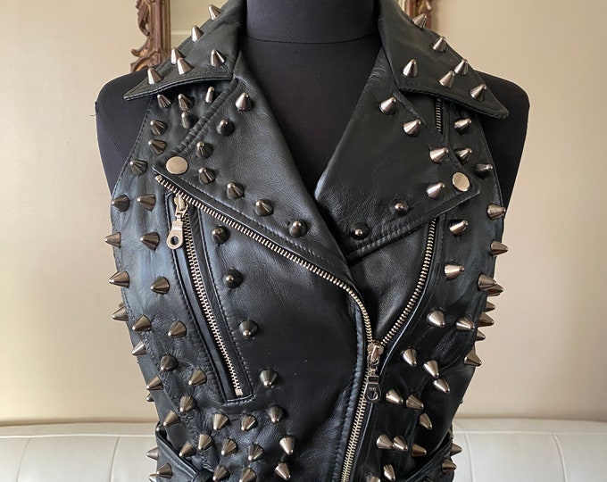 Black Spiked Studded Leather Punk Vest, M - Etsy
