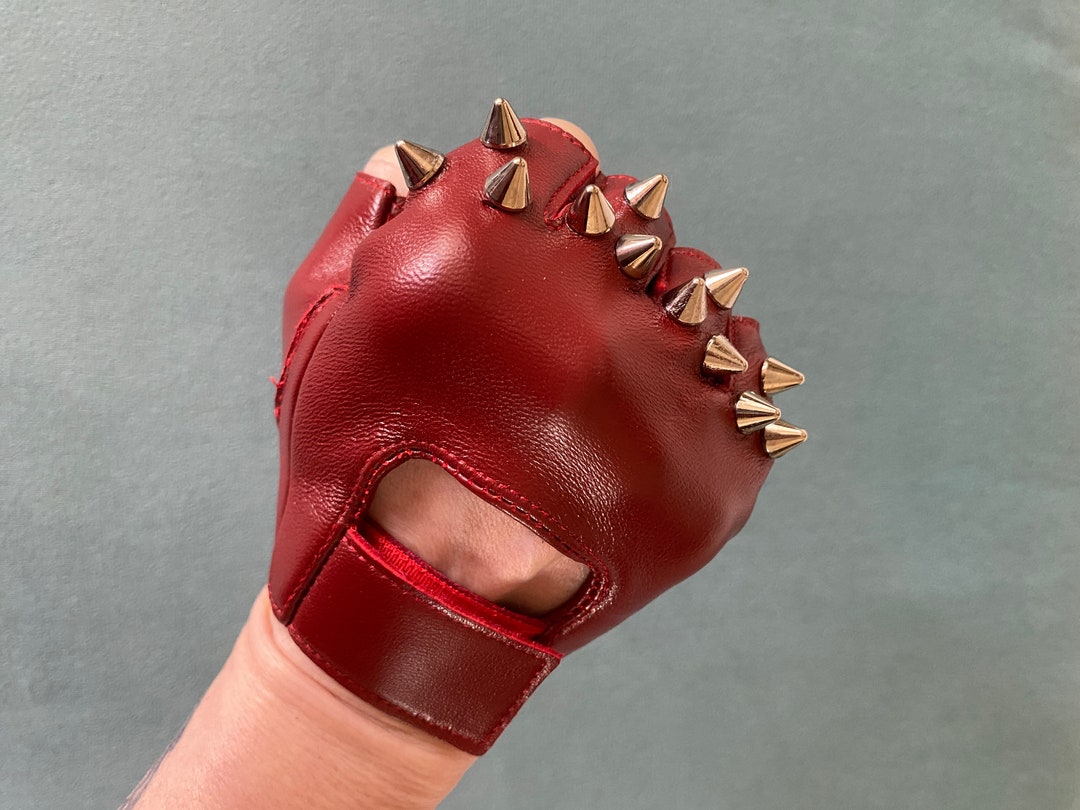 Blood Red Leather Gloves With 3 Silver Spikes - Etsy
