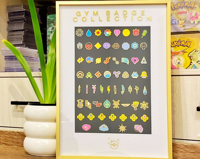 Framed Collection Complete Pokemon Badges Kanto/johto/hoenn/sinnoh ...