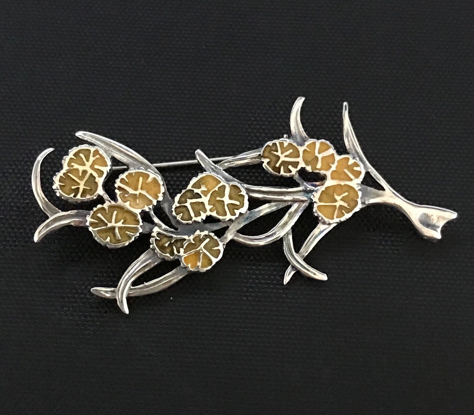 Large Wattle Brooch - Enamelled Sterling Silver, 50mm, Australian ...
