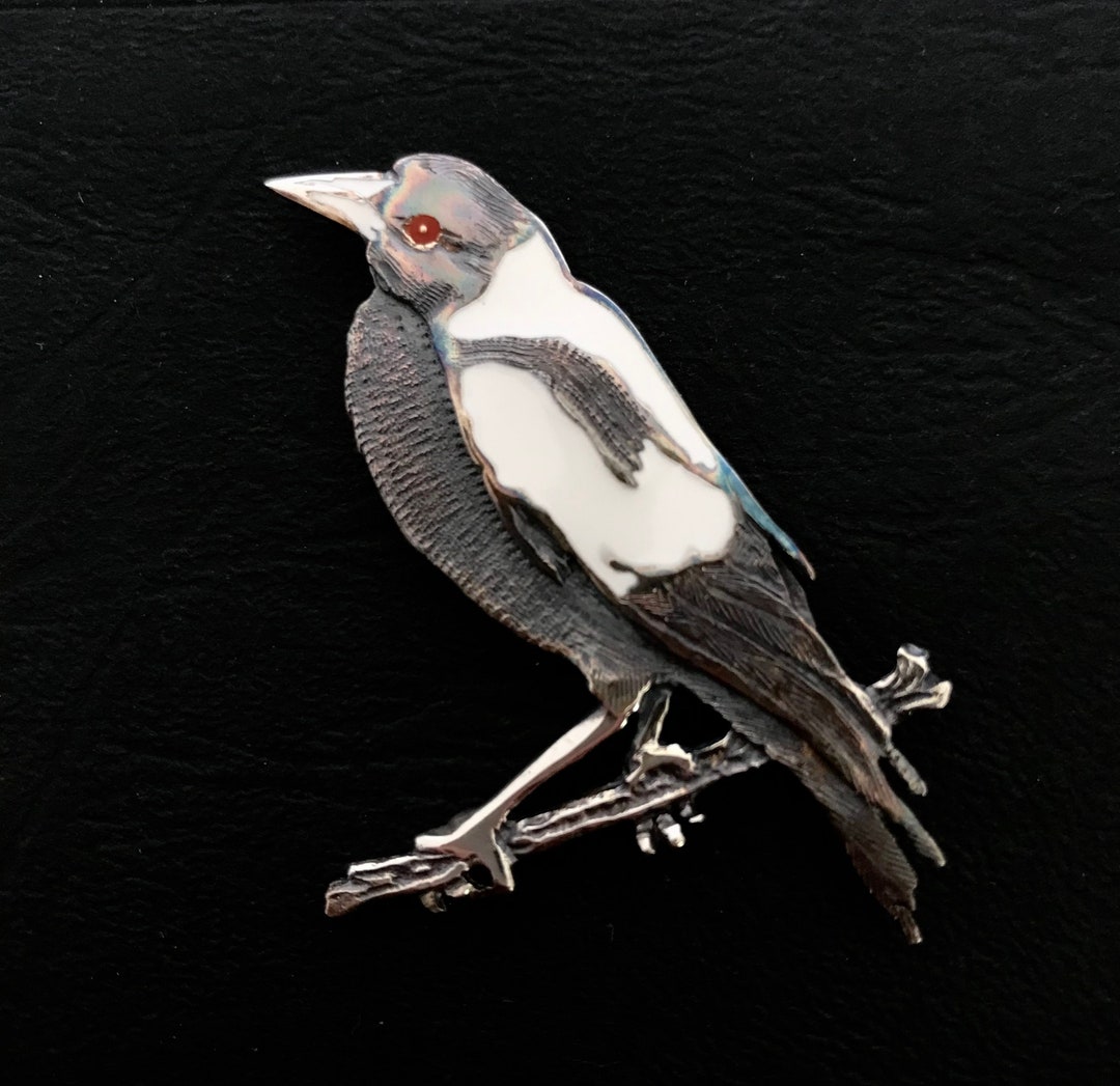 Magpie Brooch- Sterling Silver, Enamel - Etsy