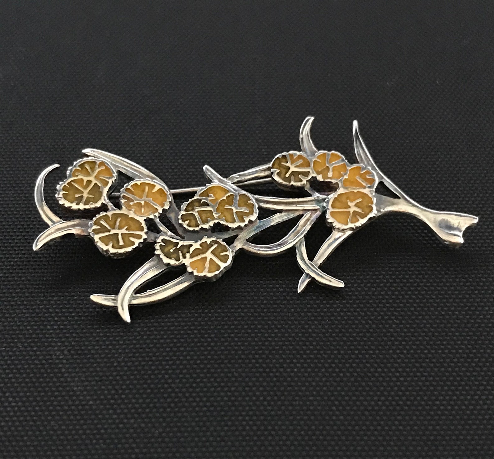 Large Wattle Brooch - Enamelled Sterling Silver, 50mm, Australian ...