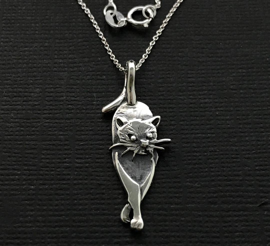 Pendentif chat - argent sterling massif 33 mm sur chaîne en argent en ...