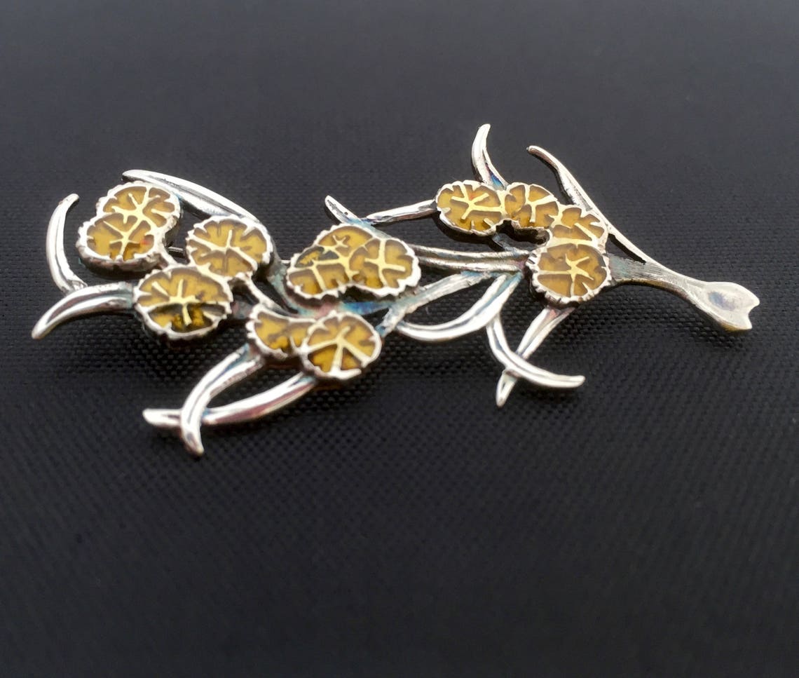 Large Wattle Brooch - Enamelled Sterling Silver, 50mm, Australian ...