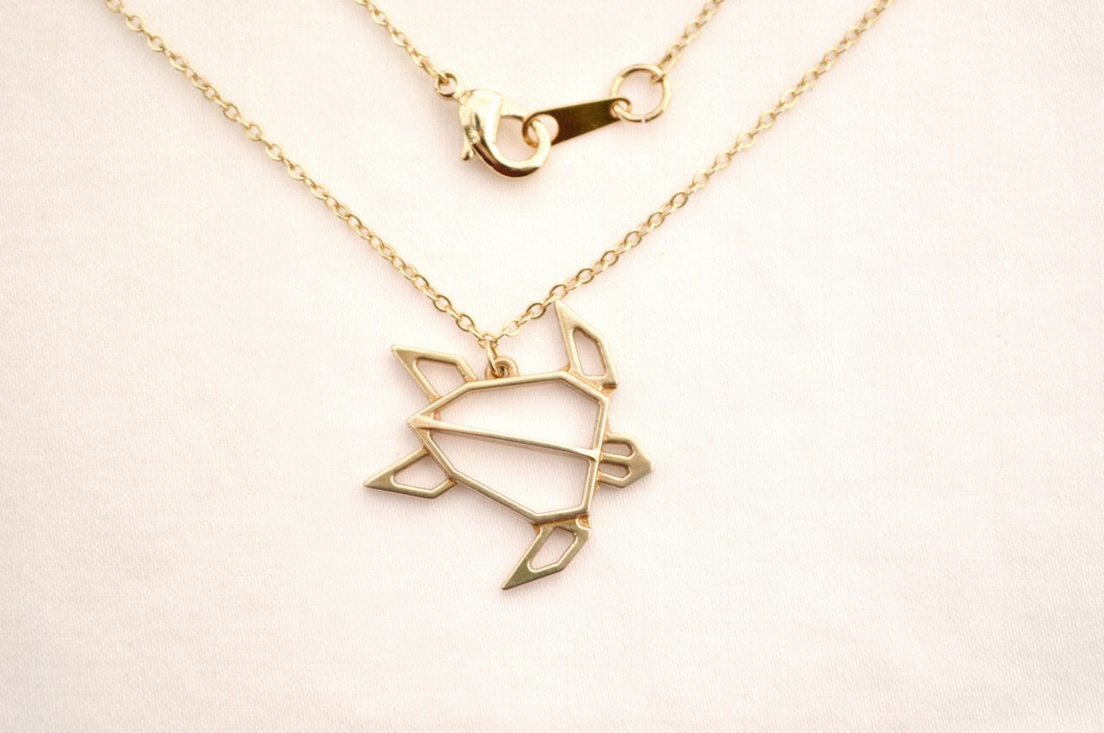 Sea Turtle Origami Necklace - Geometric Animal Pendant - Polished Brass ...