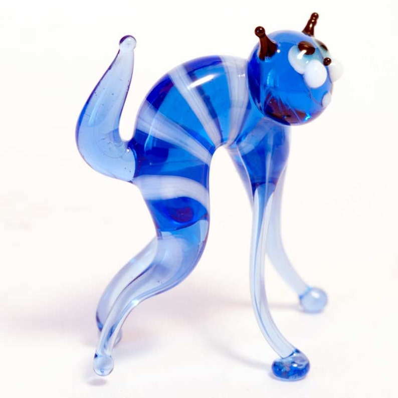 Glass Cat Figurine Blown Glass Cat Miniature Glass Cat Etsy