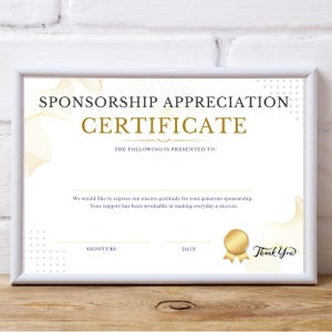 Sponsorship Appreciation Certificate Template - Instant Download, High ...