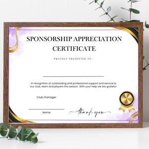 Sponsorship Appreciation Certificate Template Instant Download, High ...