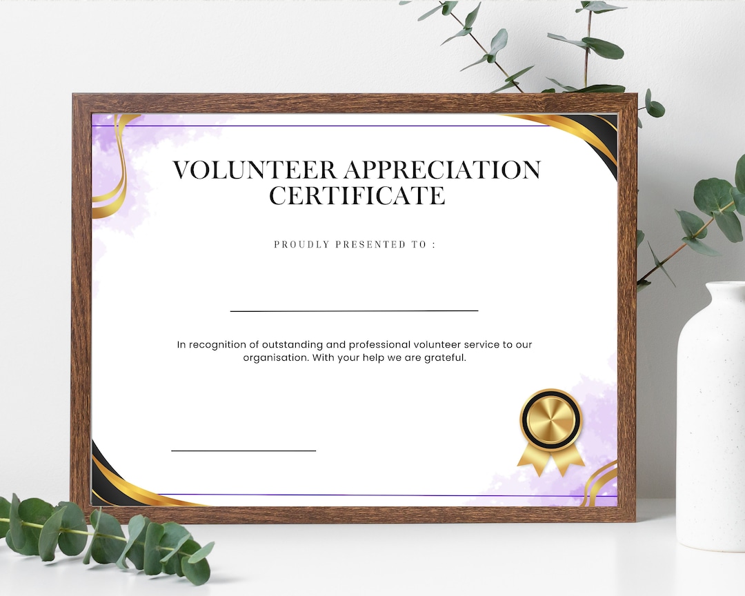 Volunteer Thank You Gift, Volunteer Recognition Certificate Template ...