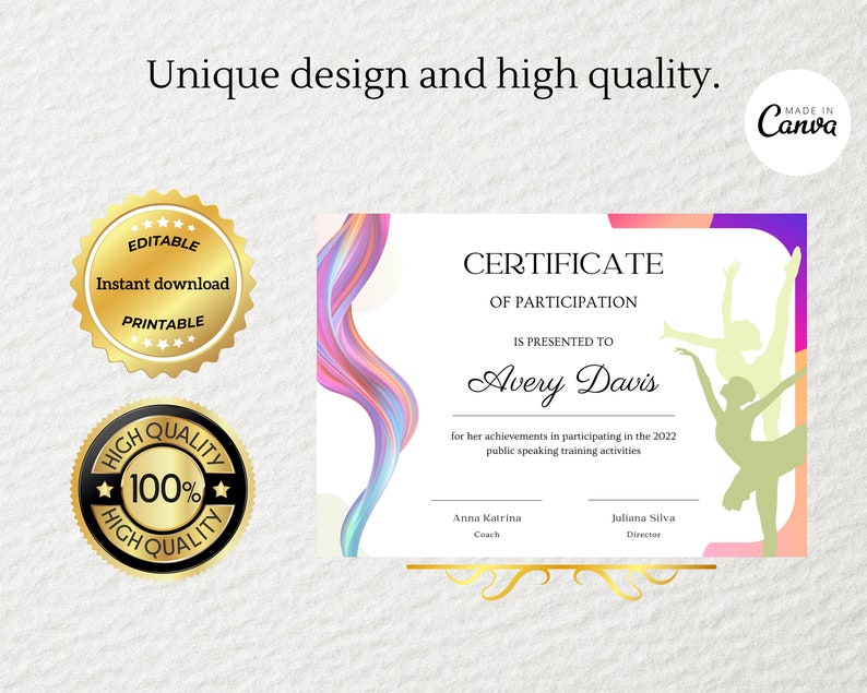 Dance Certificate for Competition Award Template - Personalise, Instant ...