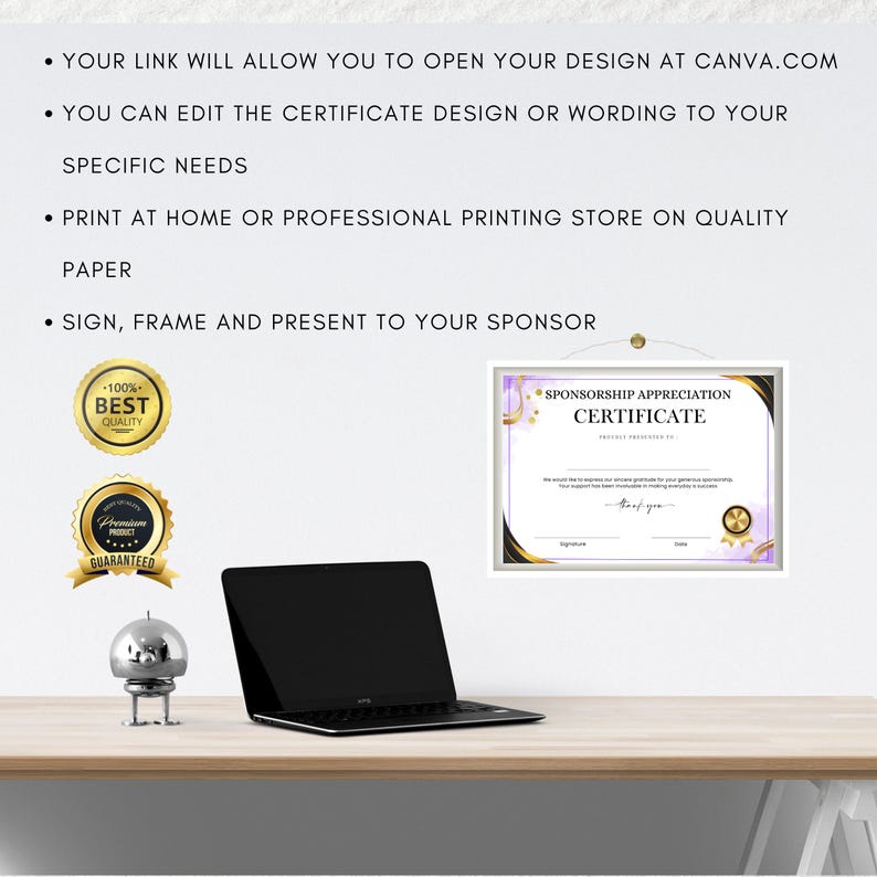 Sponsorship Appreciation Certificate Template - Instant Download, High ...