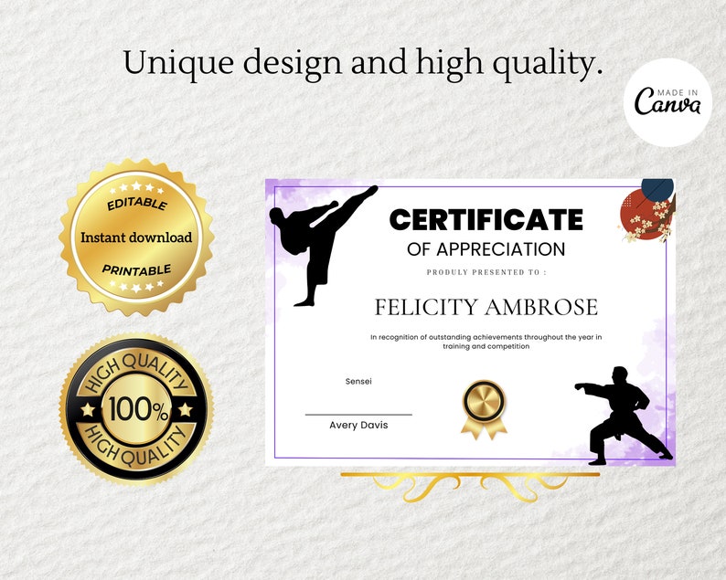 Karate Training Certificate Award Template - Instant Download, High ...
