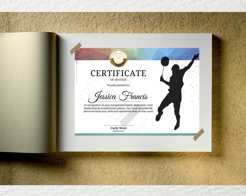 Badminton Certificate Template - Instant Download, High Quality, Fully Customisable Design to ...
