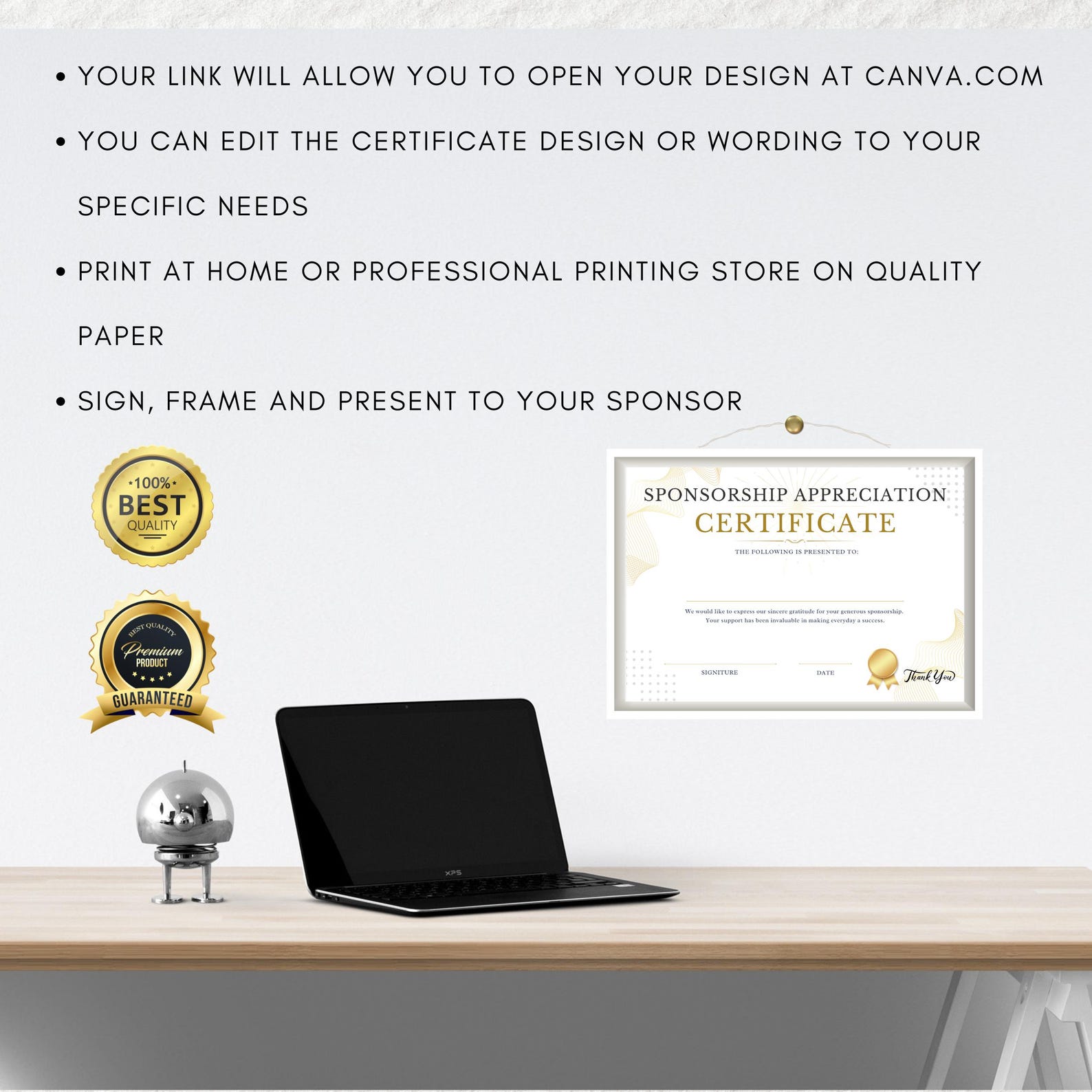 Sponsorship Appreciation Certificate Template - Instant Download, High ...
