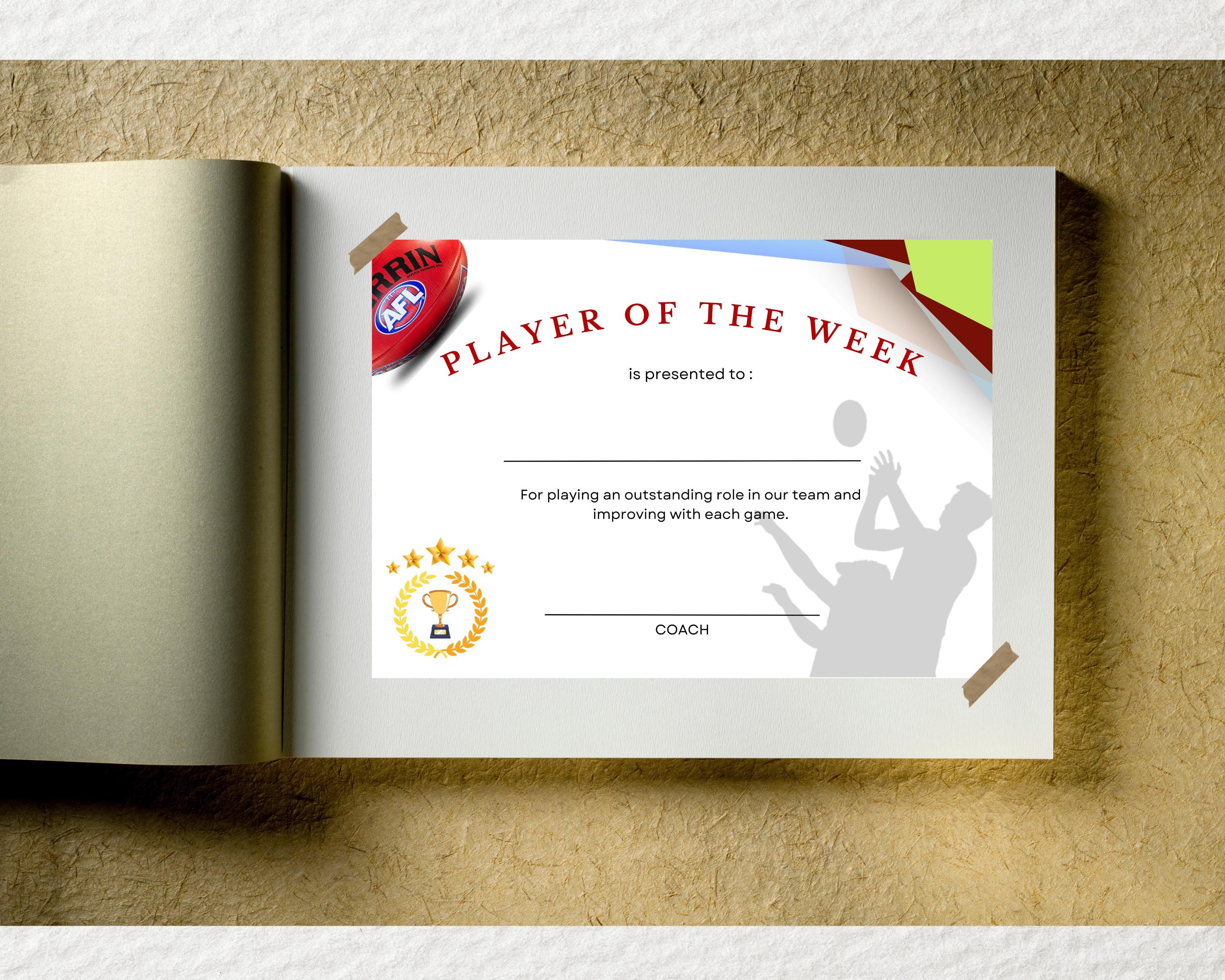 AFL Player of the Week Award Certificate (PDF) - Etsy