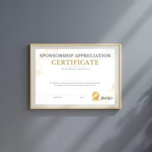 Sponsorship Appreciation Certificate Template - Instant Download, High ...