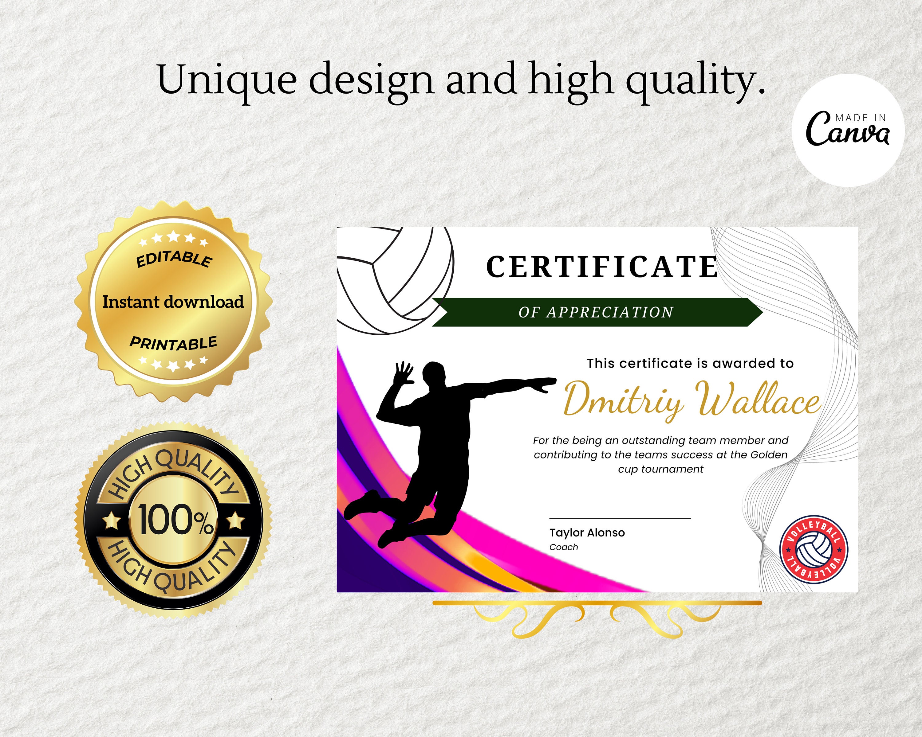Volleyball Award Certificate Template Instant Download, Editable, High ...